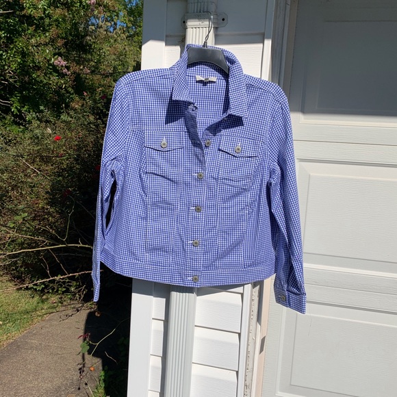 Talbots | Jackets & Coats | Nwt Talbots Blue White Gingham Check Jean ...